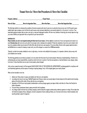 Fillable Online Tenant Move-In / Move-Out Procedures & Move-Out ...