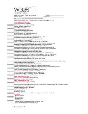 Fillable Online Lease File Checklist - Texas Conventional Fax Email ...