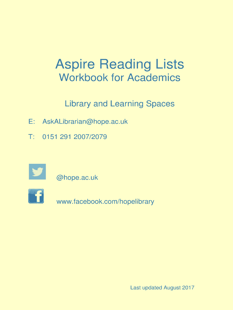 Fillable Online Aspire Reading Lists Fax Email Print - pdfFiller