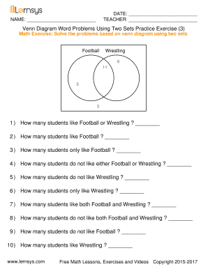 Fillable Online Venn Diagram Word Problems Using Two Sets Practice ...