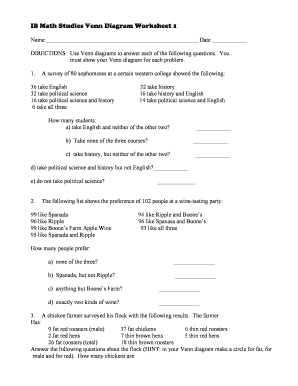 Fillable Online IB Math Studies Venn Diagram Worksheet 1 Fax Email ...