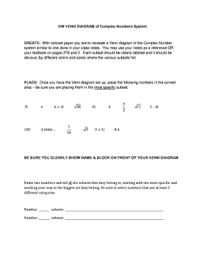 Fillable Online HW VENN DIAGRAM of Complex Numbers System Fax Email ...