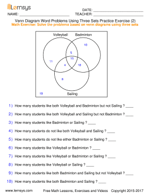 Fillable Online Venn Diagram Word Problems Using Three Sets Practice ...