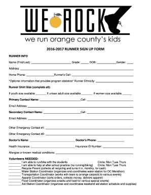 Fillable Online 2016-2017 RUNNER SIGN UP FORM Fax Email Print - pdfFiller