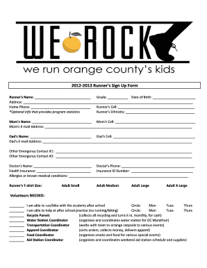 Fillable Online 2012-2013 Runner's Sign Up Form Fax Email Print - pdfFiller