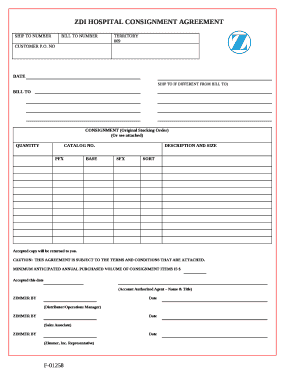 ZDI HOSPITAL CONSIGNMENT AGREEMENT Doc Template | pdfFiller