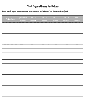 Fillable Online Youth Program Planning Sign Up Form Fax Email Print ...