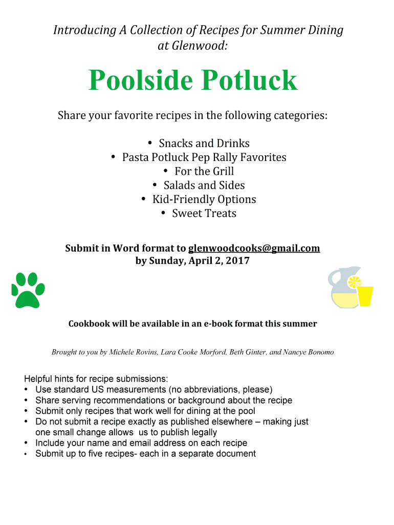 Fillable Online Poolside Potluck Fax Email Print - pdfFiller