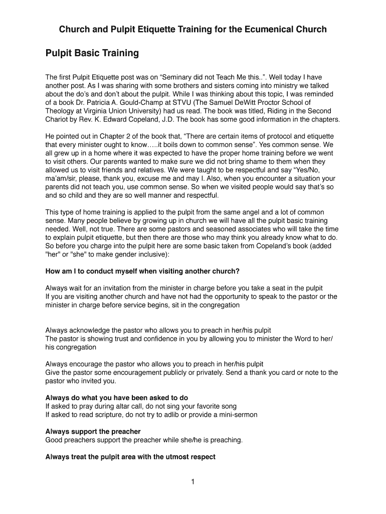 Church and Pulpit Etiquette Training for form - Fill Online, Printable ...