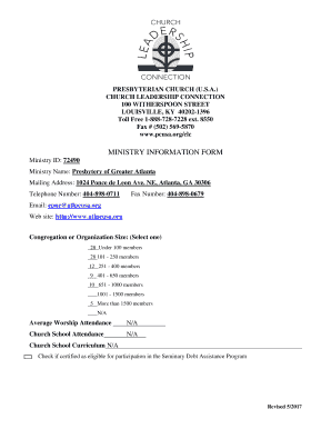 Fillable Online MINISTRY INFORMATION FORM - First Presbyterian Church ...