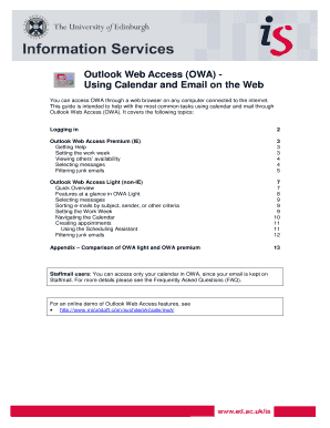 Fillable Online Outlook Web Access (OWA) Using Calendar and Email on ...