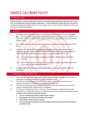 Fillable Online SHARED CALENDAR POLICY Fax Email Print - pdfFiller