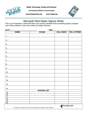 Fillable Online Microsoft Word Basic Signup Sheet Fax Email Print ...