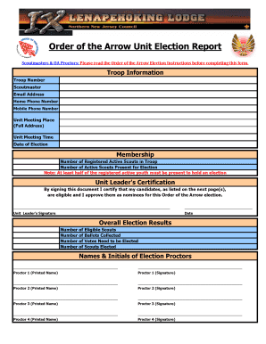 Fillable Online Order of the Arrow Unit Election Report Fax Email Print ...