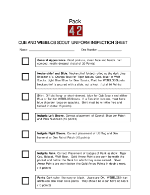 Fillable Online CUB AND WEBELOS SCOUT UNIFORM INSPECTION SHEET Fax ...