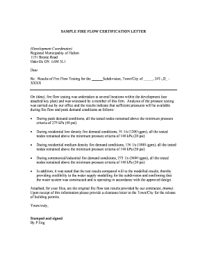 Fillable Online SAMPLE FIRE FLOW CERTIFICATION LETTER Fax Email Print ...