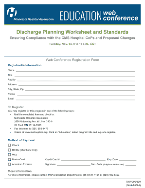 Fillable Online Discharge Planning Worksheet and Standards Fax Email ...