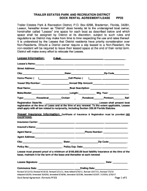 Fillable Online DOCK RENTAL AGREEMENT/LEASE Fax Email Print - pdfFiller