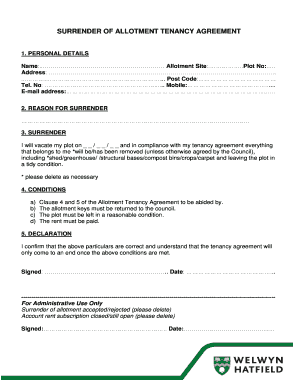 Fillable Online SURRENDER OF ALLOTMENT TENANCY AGREEMENT Fax Email ...
