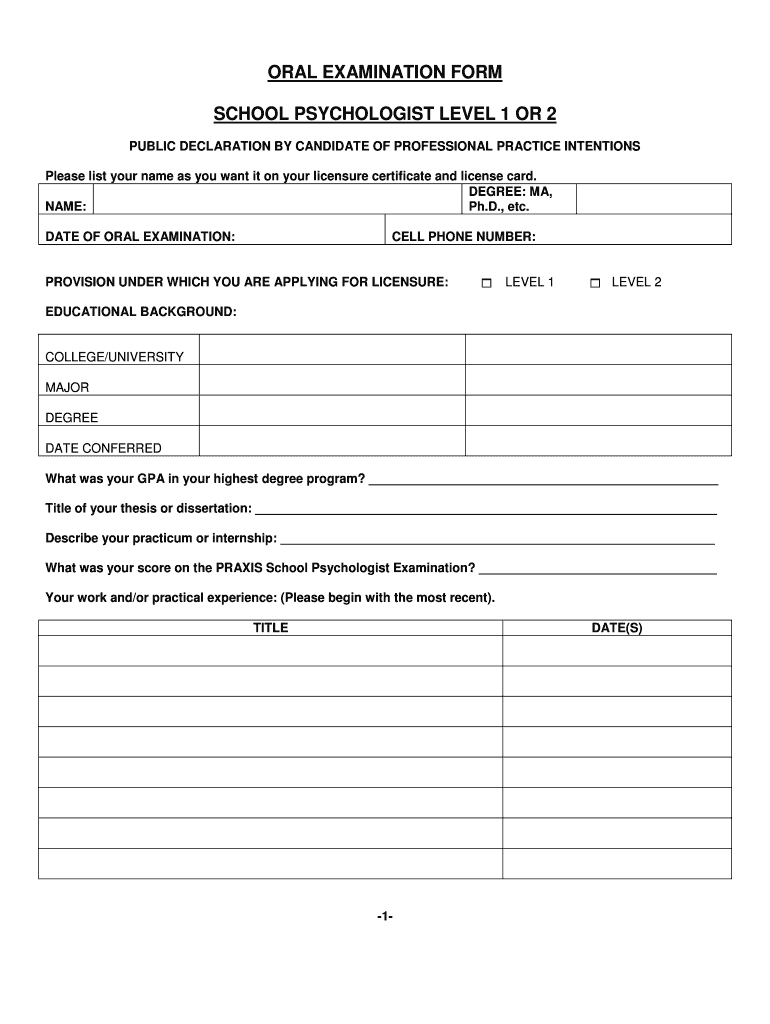 Fillable Online ORAL EXAMINATION FORM Fax Email Print - pdfFiller