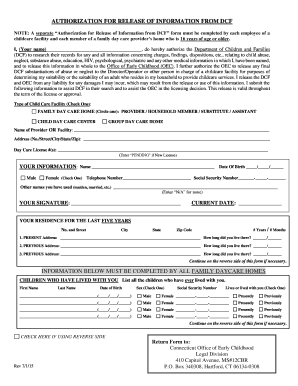 Fillable Online AUTHORIZATION FOR RELEASE OF INFORMATION FROM DCF Fax ...
