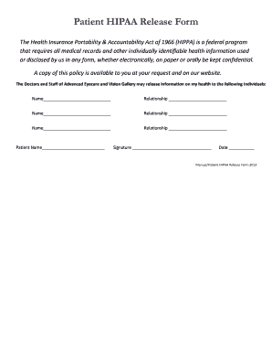 Fillable Online Patient HIPAA Release Form Fax Email Print - pdfFiller