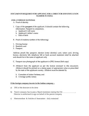 Fillable Online DOCUMENTS REQUIRED FOR APPLYING FOR A DIRECTOR ...