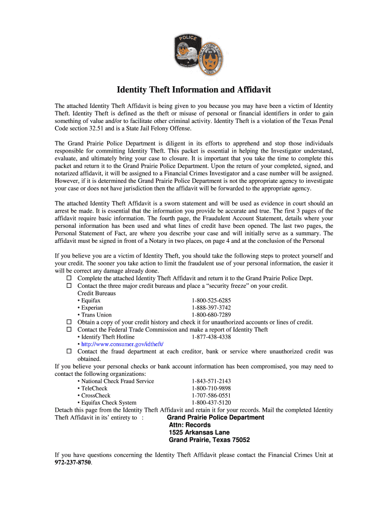 Fillable Online Identity Theft Information and Affidavit Fax Email ...