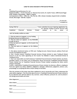 Fillable Online Letter for name mismatch in PAN Card & PAN site Fax ...
