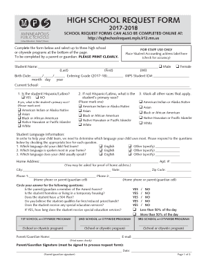 Fillable Online highschoolrequest mpls k12 mn High School Request Form ...