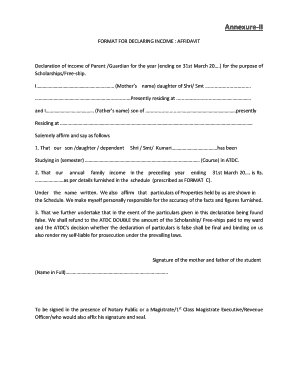 Fillable Online FORMAT FOR DECLARING INCOME : AFFIDAVIT Fax Email Print ...