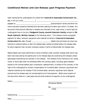 Conditional Waiver and Lien Release upon Progress Payment Doc Template ...