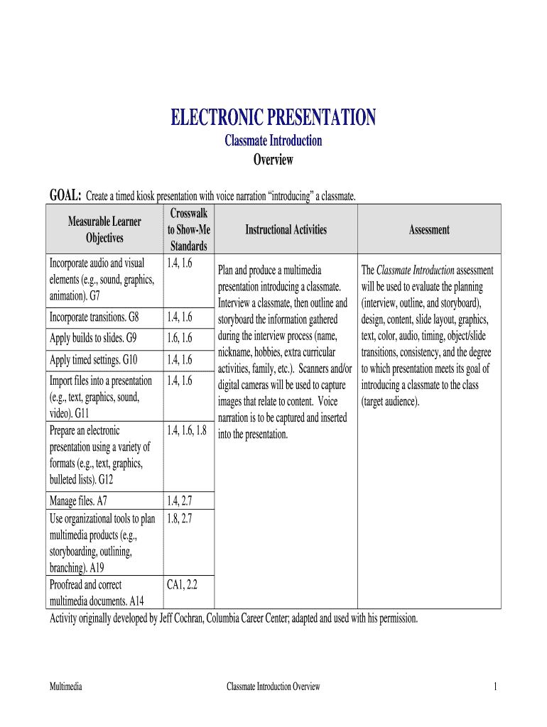 Fillable Online Classmate Introduction Fax Email Print - pdfFiller