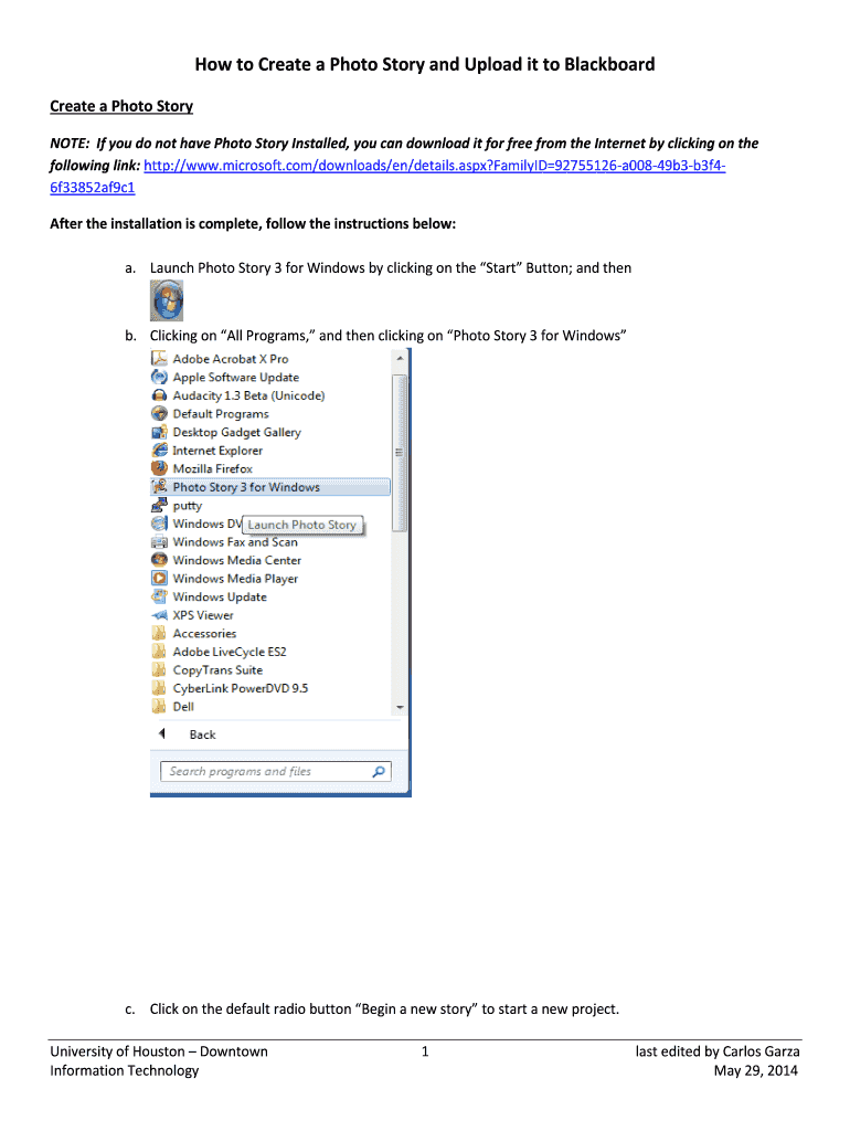 Fillable Online How to Create a Photo Story and Upload it to Blackboard Fax Email Print - pdfFiller