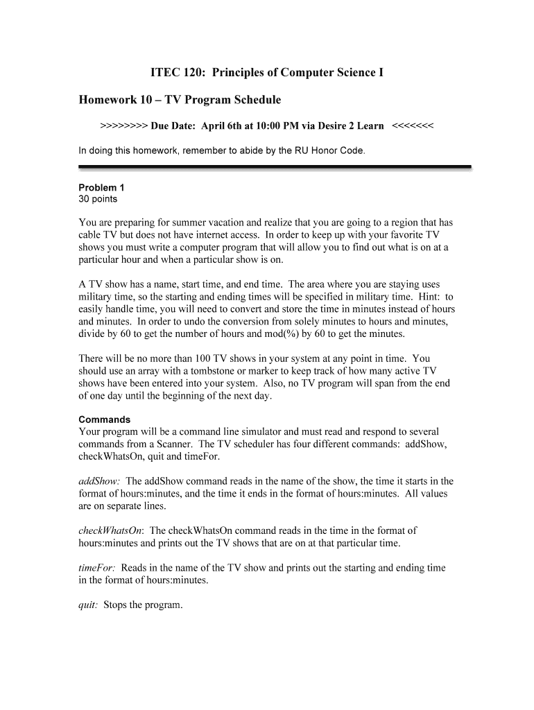 Fillable Online ITEC 120: Principles of Computer Science I Fax Email Print - pdfFiller