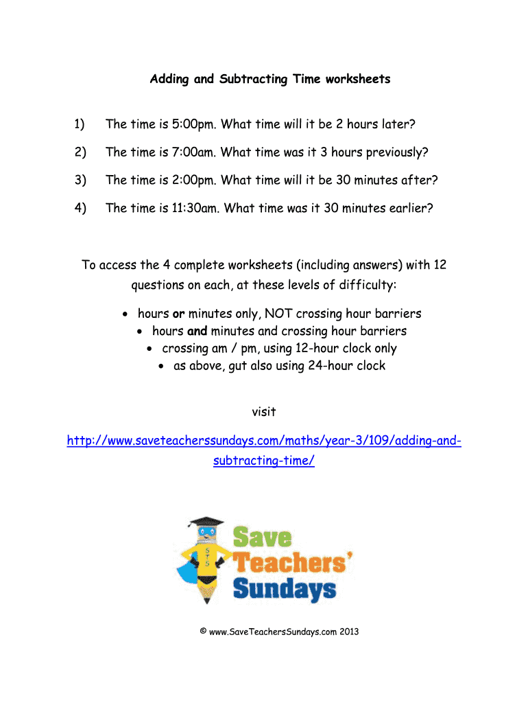 Fillable Online Adding And Subtracting Time Worksheets Fax Email Print 