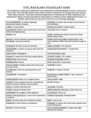 Fillable Online CIVIL WAR SLANG VOCABULARY BANK Fax Email Print - pdfFiller