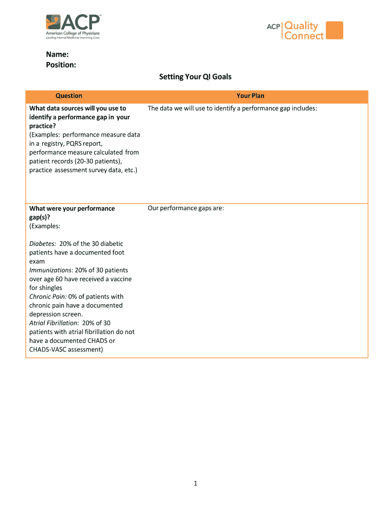 Fillable Online Setting Your QI Goals Fax Email Print - pdfFiller