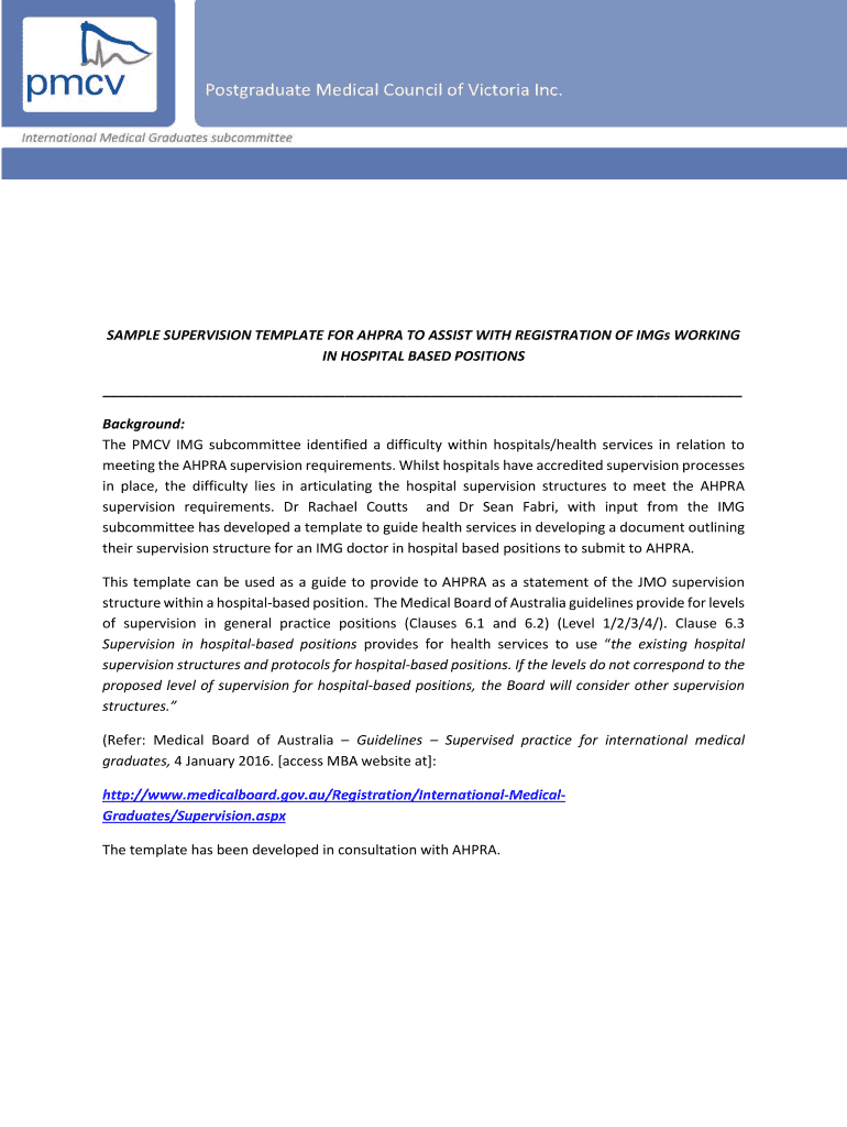 Fillable Online SAMPLE SUPERVISION TEMPLATE FOR AHPRA TO ASSIST WITH ...