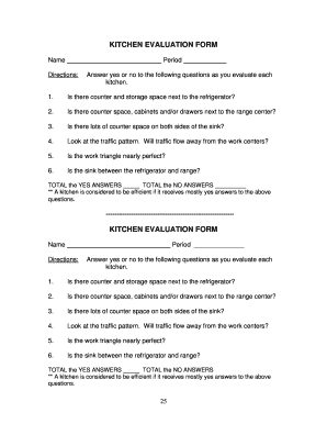 Fillable Online KITCHEN EVALUATION FORM Fax Email Print - pdfFiller