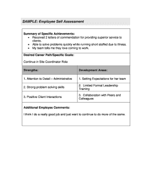 Fillable Online SAMPLE: Employee Self Assessment Fax Email Print ...