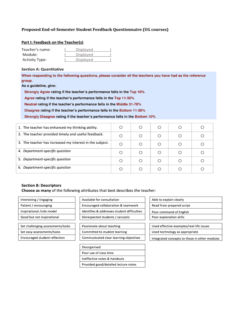 Fillable Online Proposed End-of-Semester Student Feedback Questionnaire ...