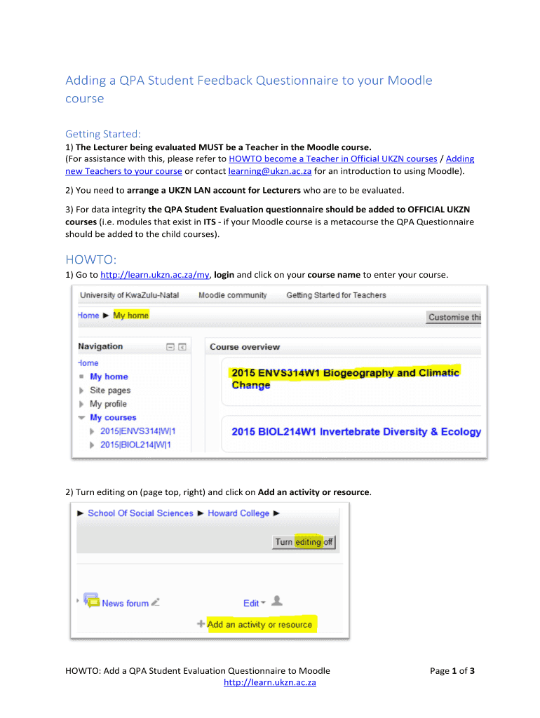 Fillable Online Adding a QPA Student Feedback Questionnaire to your ...