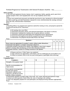 Fillable Online Portland Progressives Toastmasters club General ...
