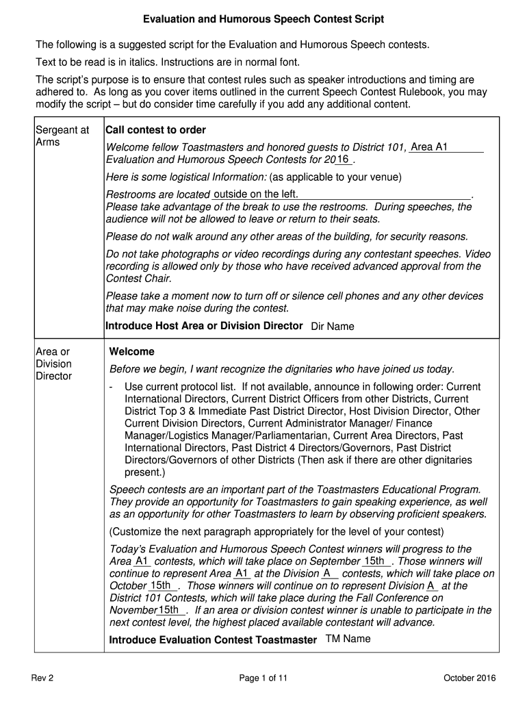 Fillable Online Evaluation and Humorous Speech Contest Script Fax Email ...