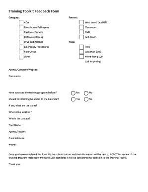 Fillable Online Training Toolkit Feedback Form Fax Email Print - pdfFiller