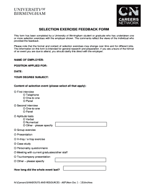 Fillable Online SELECTION EXERCISE FEEDBACK FORM Fax Email Print ...