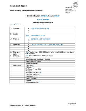 Fillable Online Event Planning Terms of Reference template Fax Email ...