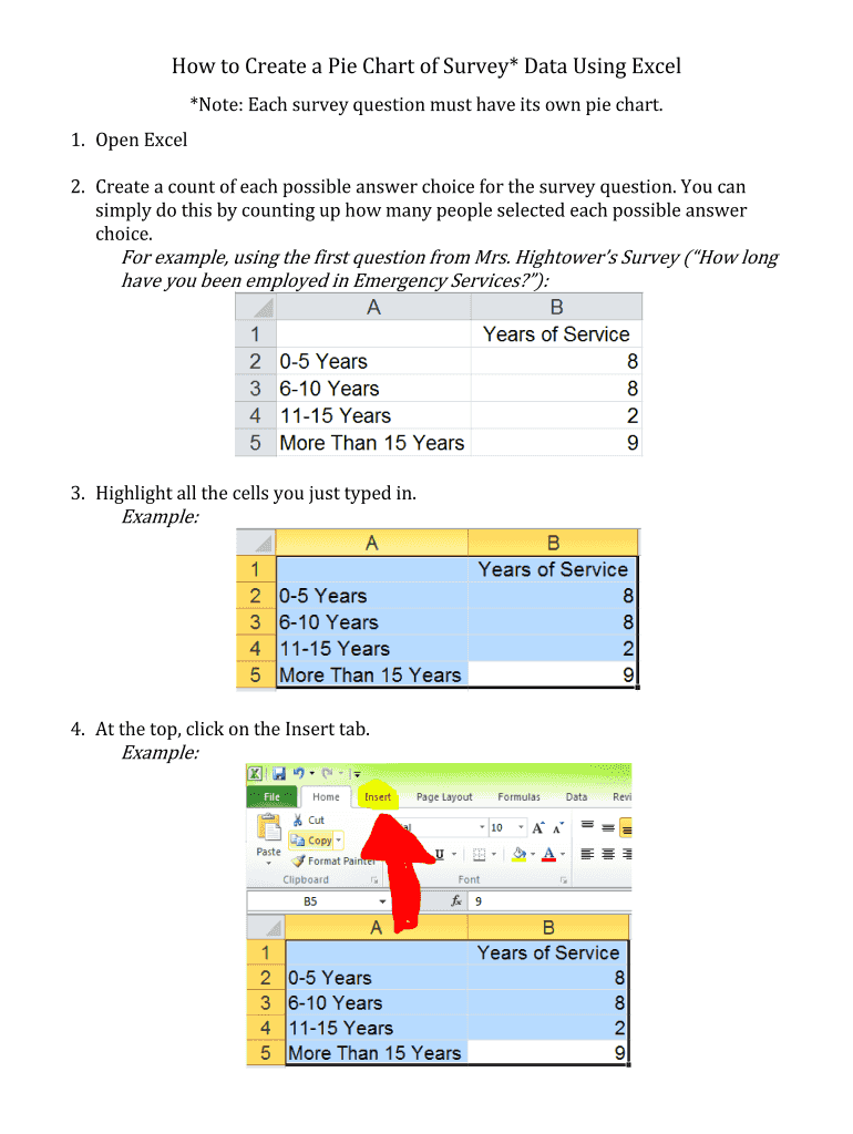 Fillable Online How to Create a Pie Chart of Survey* Data Using Excel ...