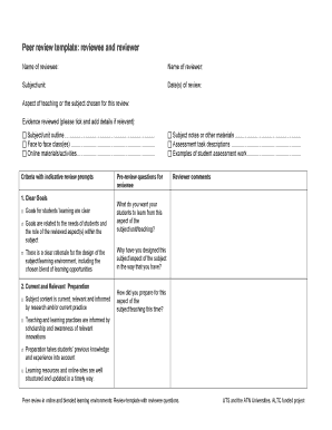Fillable Online Peer review template: reviewee and reviewer Fax Email ...